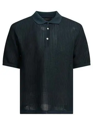 BEAMS Washi Yarn Button-down Knit Polo - Blue
