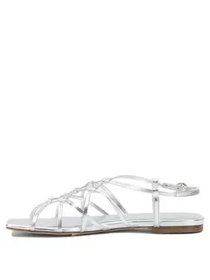 AeydĒ Anisa Low Metallic Leather Sandals - Silver