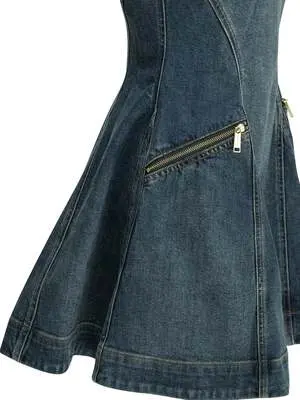 SELF-PORTRAIT Denim Flared Mini Dress