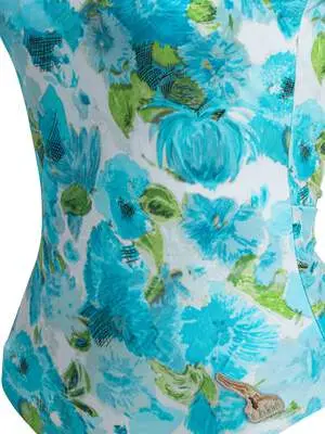 Chloé Floral Print One-piece Swimsuit With Knotted Detail - Light Blue