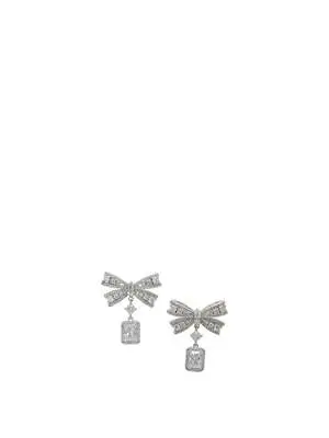 SELF-PORTRAIT Crystal And Faux Pearl Bow Dangle Earrings - Silver