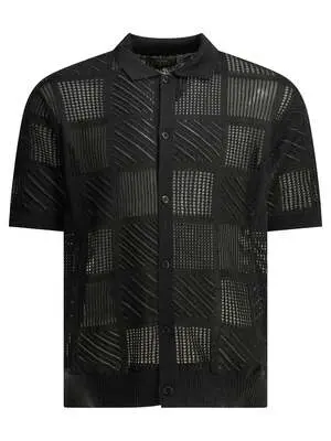 BEAMS Textured Knit Button-down Polo Shirt - Black