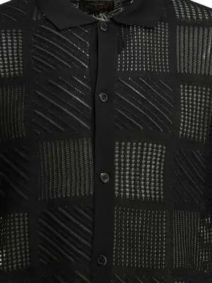 BEAMS Textured Knit Button-down Polo Shirt - Black