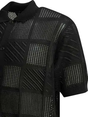 BEAMS Textured Knit Button-down Polo Shirt - Black