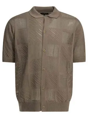 BEAMS Textured Knit Button-down Polo Shirt - Brown