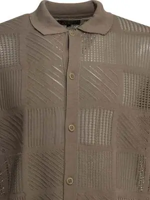 BEAMS Textured Knit Button-down Polo Shirt - Brown