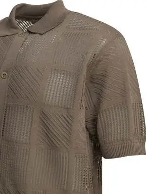 BEAMS Textured Knit Button-down Polo Shirt - Brown