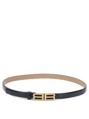 Balenciaga Bolero Bb Leather Belt With Gold Tone Buckle - Black