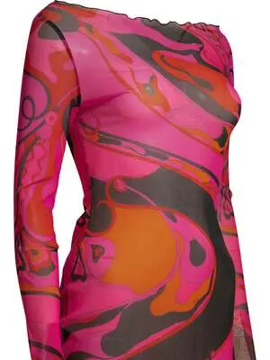 Emilio Pucci Orchidee Long Dress In Stretch Tulle - Fuchsia