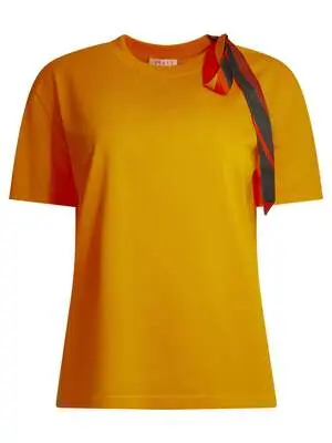Emilio Pucci Cotton Knit Crew Neck T-shirt With Silk Ribbon Detail
