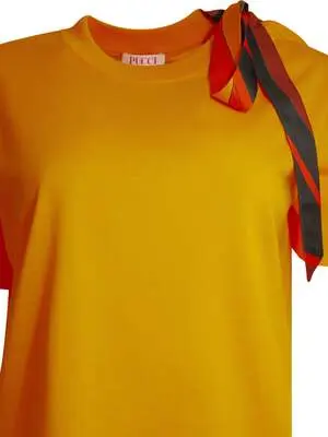 Emilio Pucci Cotton Knit Crew Neck T-shirt With Silk Ribbon Detail