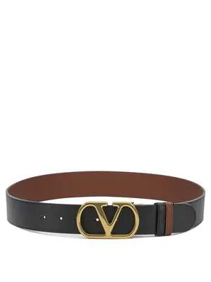 Valentino Garavani Vlogo Signature Reversible Leather Belt - Black