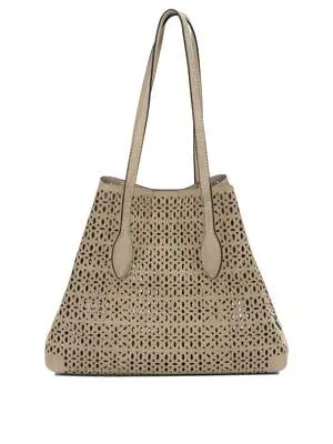 GIANNI CHIARINI Perforated Leather Shoulder Bag - Beige