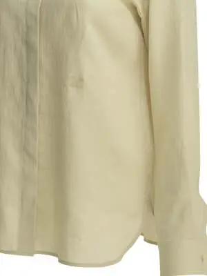 Max Mara Long Sleeve Linen Shirt With Embroidered Monogram - Beige