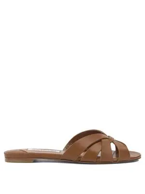 AQUAZZURA Copacabana Woven Leather Flat Slides - Brown