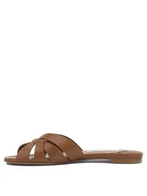 AQUAZZURA Copacabana Woven Leather Flat Slides - Brown