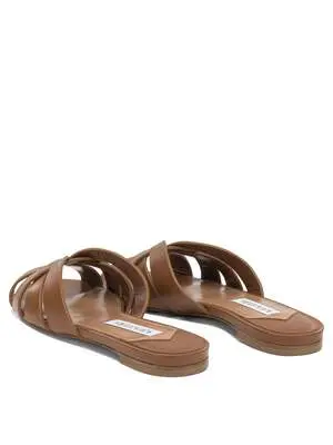 AQUAZZURA Copacabana Woven Leather Flat Slides - Brown