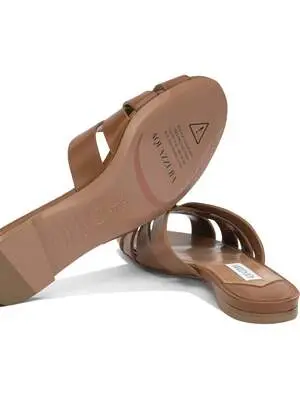 AQUAZZURA Copacabana Woven Leather Flat Slides - Brown