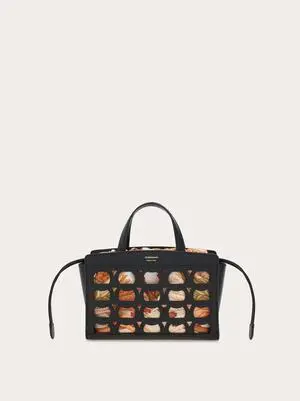 FERRAGAMO Mini Tote Bag With Gancini Perforations - Black