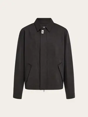 FERRAGAMO Washed Cotton Blouson Jacket With Leather Collar