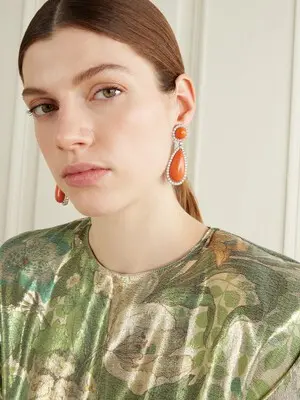 ELEUTERI Vintage 1980s Platinum, Coral, And Diamond Drop Earrings