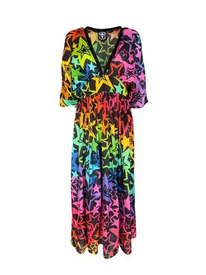 ANY OLD IRON Rainbow Star Sequin Neckline Kaftan Dress - Black/blue