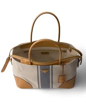 Prada Large Canvas And Leather Tote Bag - Neutral