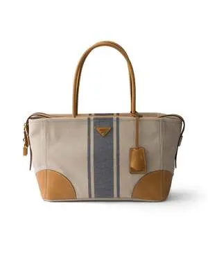 Prada Large Canvas And Leather Tote Bag - Neutral