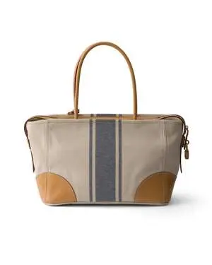 Prada Large Canvas And Leather Tote Bag - Neutral