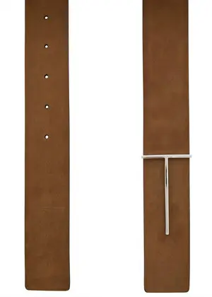 TOM FORD Reversible Nubuck Leather Belt With Signature T Buckle - Brown