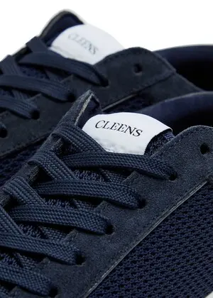 CLEENS Luxor Slim Panelled Mesh-knit Sneakers - Navy