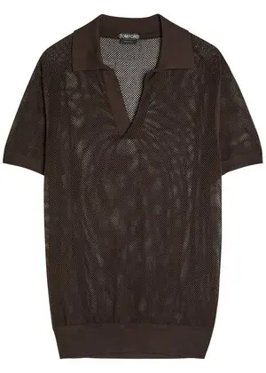 TOM FORD Crochet-knit Sheer Cotton And Silk-blend Polo Shirt - Brown