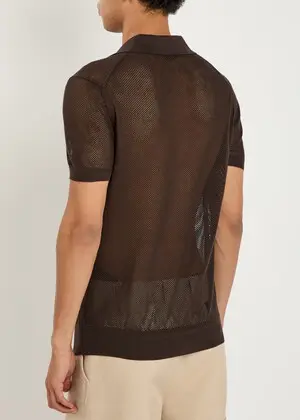 TOM FORD Crochet-knit Sheer Cotton And Silk-blend Polo Shirt - Brown