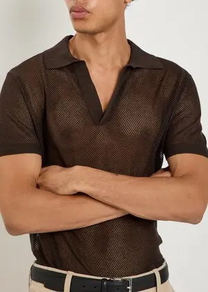 TOM FORD Crochet-knit Sheer Cotton And Silk-blend Polo Shirt - Brown