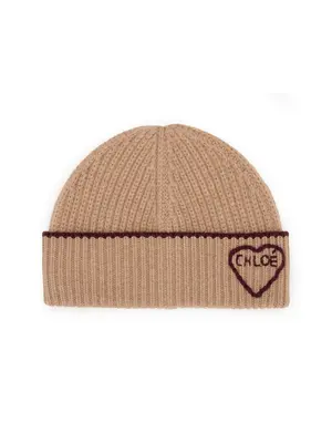 Chloé Encoeur Beanie In Wool & Cashmere - Bleached Brown