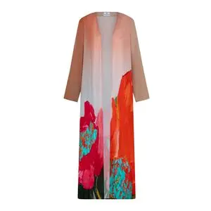 DHARA SHETH, DUBAI Dhara Sheth Dubai Coral Mirage Floral Long Kimono - Orange/red
