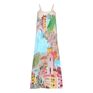 DHARA SHETH, DUBAI La Riviera Printed Spaghetti Strap Maxi Dress & Multicolor - Pink