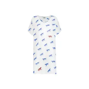 DHARA SHETH, DUBAI White / Brown / Blue Leopard Luxe Sheer Short Kaftan Dress Blue & White Beach Cover Up - White/brown/blue