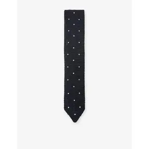 REISS Knitted Silk Pin-dot Neck Tie - Navy