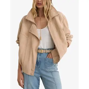 REISS Petra Oversized Suede Funnel Neck Jacket