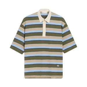 AMI Paris Short-sleeve Striped Oversized Polo - Blue