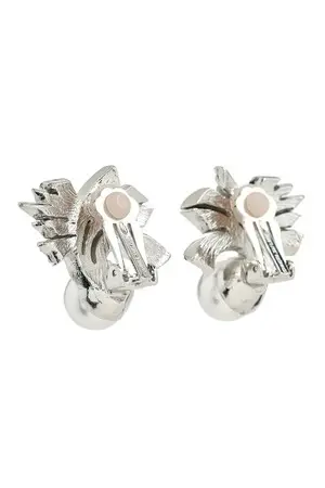 KENNETH JAY LANE Crystal Flare Clip Earrings With Pearl Centers