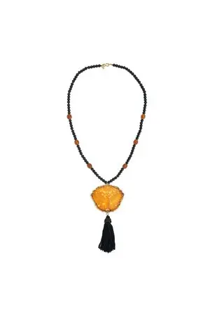 KENNETH JAY LANE Tortoise Carved Tassel Necklace - Black