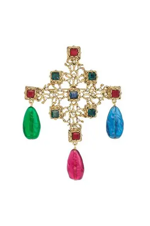 KENNETH JAY LANE Multi Gem Cross Pin With Drop Accents - Multicolor
