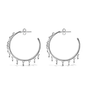 BELLUS DOMINA Sterling Cubic Zirconia Dangle Hoop Earrings - Silver