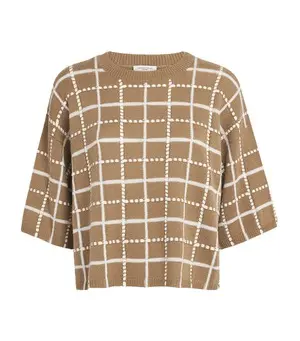 Lafayette 148 New York Cashmere-linen Blend Grid Sweater - Beige