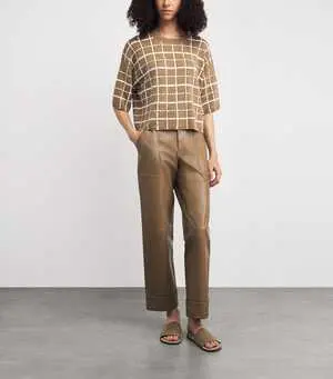 Lafayette 148 New York Cashmere-linen Blend Grid Sweater - Beige