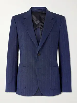 Mr.p Herringbone Linen-blend Suit Jacket - Blue