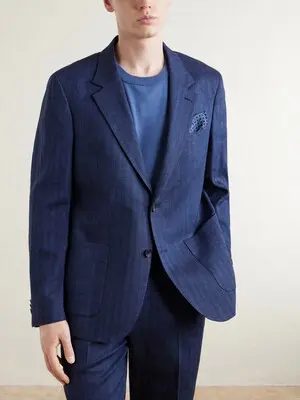 Mr.p Herringbone Linen-blend Suit Jacket - Blue