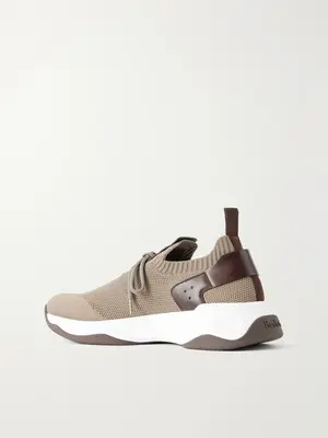 Berluti Shadow Leather-trimmed Stretch-knit Sneakers